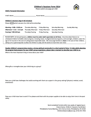 Fillable Online Childrens Sessions Form 2014 Fax Email Print - pdfFiller