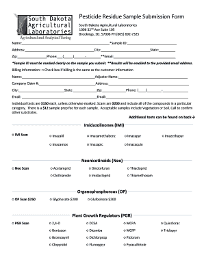 Fillable Online Pesticide Residue Sample Submission Form - SD Ag Labs ...
