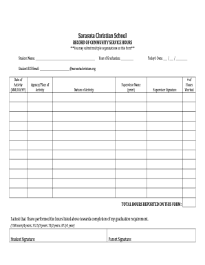 Fillable Online RECORD OF COMMUNITY SERVICE HOURS FORM Fax Email Print ...