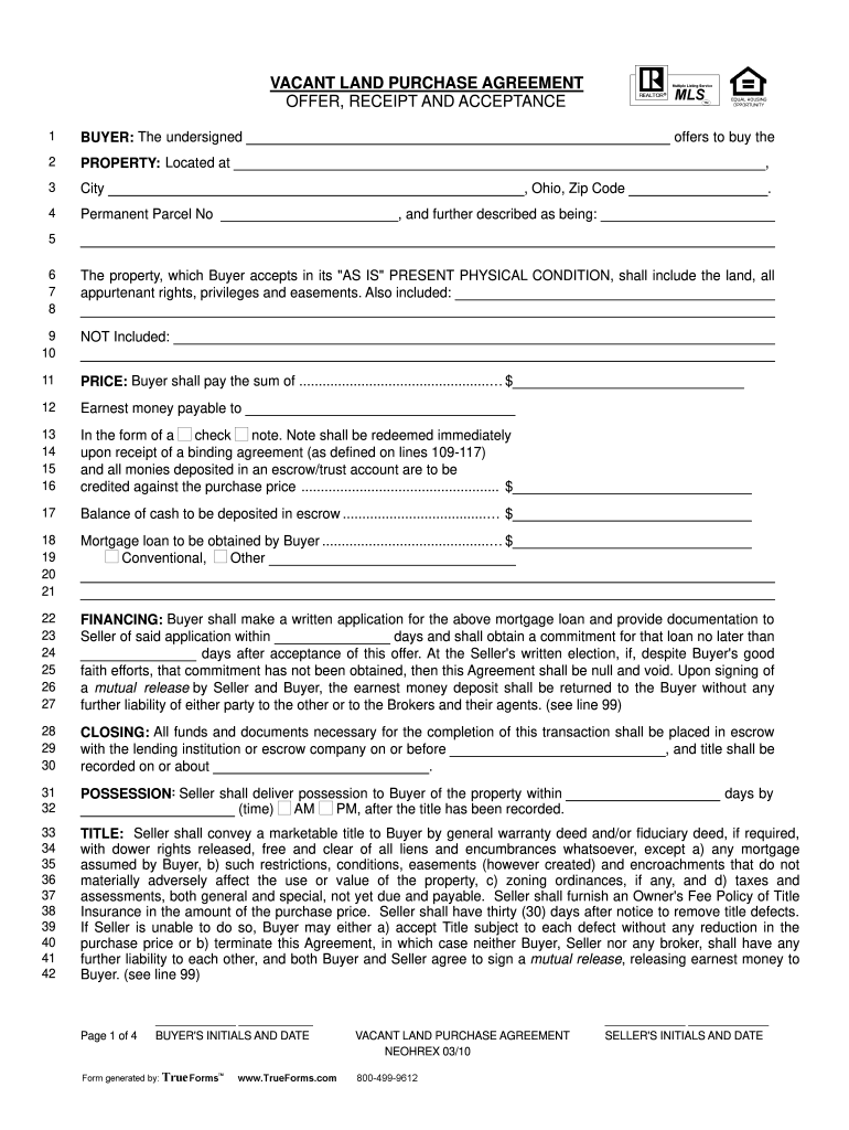 Free Printable Ohio Land Contract Forms Printable Templates