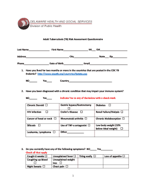 Fillable Online dhss delaware 1 Adult Tuberculosis (TB) Risk Assessment ...