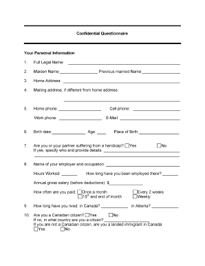 Fillable Online Confidential Questionnaire Your Personal Information 1 ...