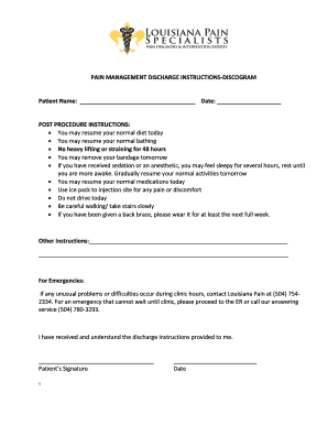 Fillable Online PAIN MANAGEMENT DISCHARGE INSTRUCTIONS-DISCOGRAM ... Fax Email Print - pdfFiller