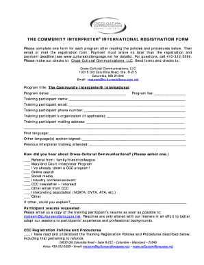 Fillable Online CROSS-CULTURAL COMMUNICATIONS REGISTRATION FORM Fax ...