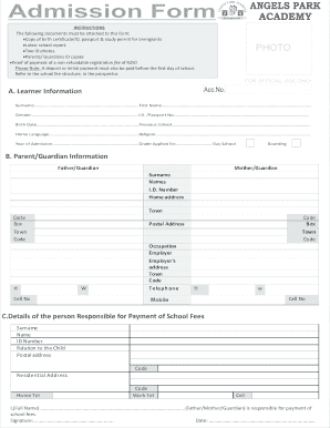 Fillable Online Admission form 1-4pgs.cdr - Angels park academy Fax ...