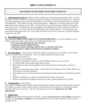 Fillable Online KIDS CLUB CONTRACT Fax Email Print - pdfFiller