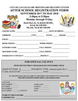 Fillable Online AFTER SCHOOL REGISTRATION FORMS Fax Email Print - pdfFiller