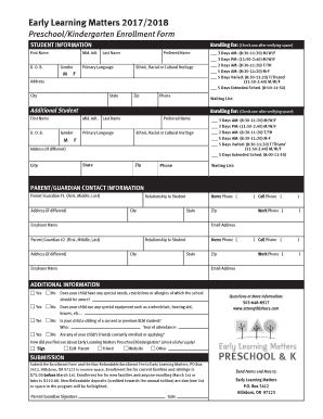 Fillable Online Preschool/Kindergarten Enrollment Form Fax Email Print - pdfFiller