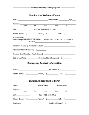 Fillable Online New Patient Welcome Forms Emergency Contact Information ...