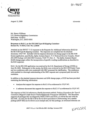 Fillable Online Responses to RAI-1, on the ES-3100 Type-B Shipping ...