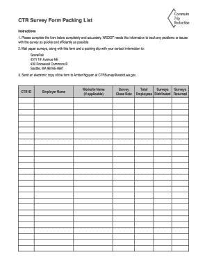 Fillable Online wsdot wa Commute Trip Reduction CTR Survey Form Packing ...