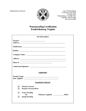 Fillable Online Waterproofing Certificate-8-15-2016 Fax Email Print ...
