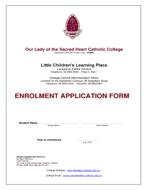 Fillable Online enrolment application form - Our Lady of the Sacred Heart Catholic ... Fax Email ...