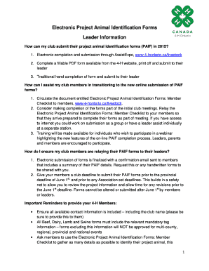 Fillable Online Electronic Project Animal Identification Forms Leader ... - 4-H Ontario Fax ...