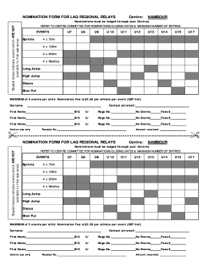 Fillable Online NOMINATION FORM FOR LAQ REGIONAL RELAYS Centre ... Fax ...