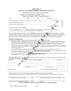 Fillable Online ANNUAL PLAN FOR EMERITUS PROGRAM (Article 19) Fax Email ...
