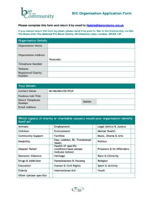 Fillable Online barprobono org BiC Organisation Application Form - The ...