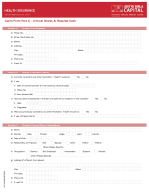 Fillable Online 9.2 Claim form RFB - Critical Illness and Hospital Cash ...