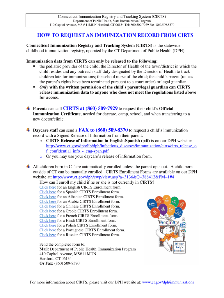 Fillable Online how to request an immunization record from cirts - CT ...