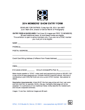 Fillable Online 2014 MEMBERS' SHOW ENTRY FORM Fax Email Print - pdfFiller