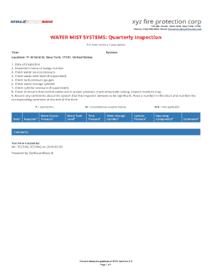 Fillable Online Water Mist Systems Quarterly Inspection Form 3-D. 1 ...