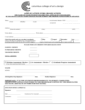 Fillable Online application for graduation - MY CCAD Fax Email Print ...