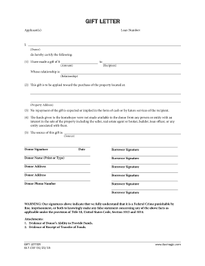 Fillable Online Gift Letter. Gift letter form outlining the donor of ...