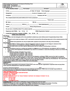 Fillable Online 2018 Continuing Professional Development Booking Form ...