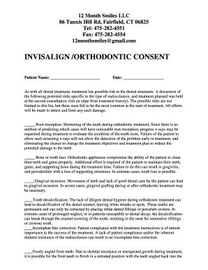 Fillable Online invisalign /orthodontic consent - 12 Month Smiles Fax ...