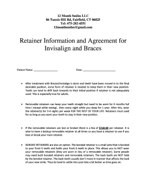 Fillable Online Retainer Information and Agreement for Invisalign ...