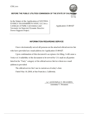 Fillable Online docs cpuc ca BEFORE THE PUBLIC UTILITIES COMMISSION OF ... - docs.cpuc.ca.gov ...