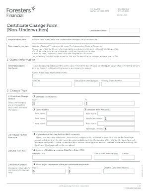 Fillable Online Certificate Change Form (Non-Underwritten) Certificate ...