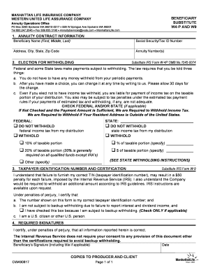 Fillable Online MANHATTAN LIFE INSURANCE COMPANY WESTERN UNITED LIFE ...