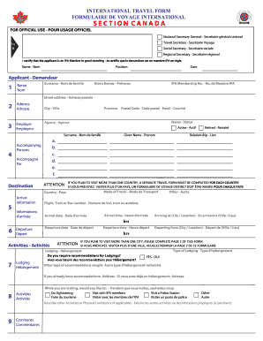 Fillable Online INTERNATIONAL TRAVEL FORM FORMULAIRE DE Fax Email Print ...
