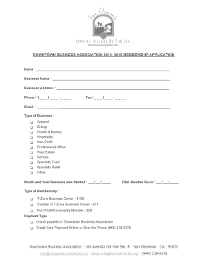 Fillable Online 2015 MEMBERSHIP APPLICATION Downtown Business ...