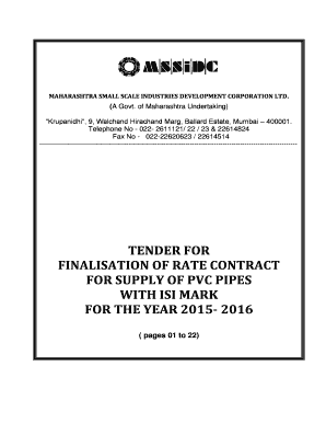 Fillable Online mssidc maharashtra etenders tender for finalisation of rate contract for supply ...