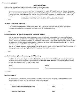 Fillable Online Patient Authorization Form - Envision Radiology Fax ...