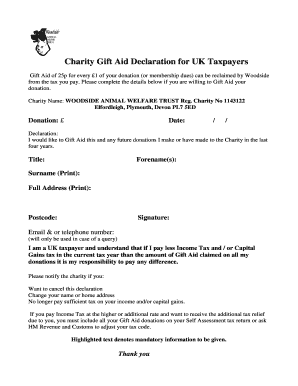 Fillable Online GIFT AID DECLARATION FORM oct 16.docx Fax Email Print - pdfFiller
