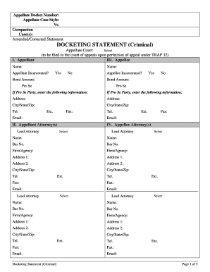 Fillable Online Criminal Docketing Statement. docketing statement Fax ...