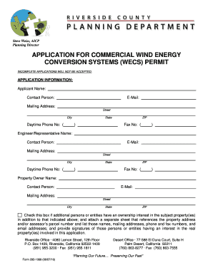 Fillable Online APPLICATION FOR COMMERCIAL WIND ENERGY Fax Email Print ...