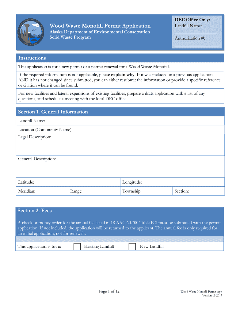 Fillable Online dec alaska Wood Waste Monofill Permit Application. wood waste disposal Fax Email ...