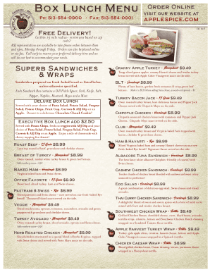 Fillable Online Box Lunch Menu - Apple Spice Fax Email Print - pdfFiller