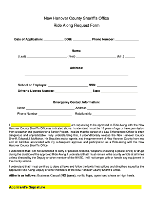Fillable Online New Hanover County Sheriff's Office Ride Along Request ...