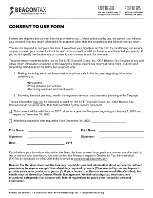 Fillable Online consent to use form - Beacon Tax Services Fax Email ...