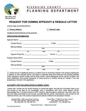 Fillable Online REQUEST FOR ZONING AFFIDAVIT & REBUILD LETTER Fax Email ...