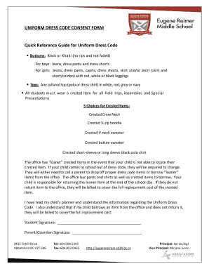 Fillable Online eugenereimer sd34 bc Uniform Dress Code Consent Form ...