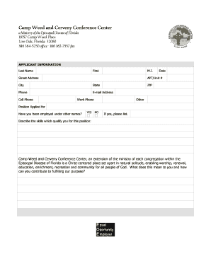 Fillable Online Employment application (2-pp.) - Camp Weed Fax Email ...