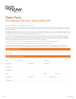 Fillable Online Claim Form Accidental Serious Injury Benefit - Insure ...