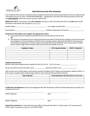Fillable Online 2018-2019 Parent Non-Filer Worksheet Fax Email Print ...