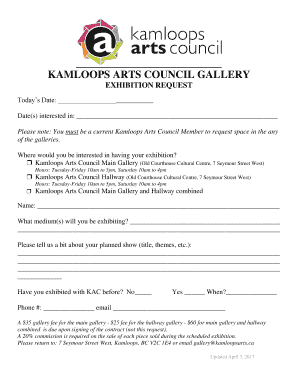 Fillable Online exhibition request form - Kamloops Arts Council Fax ...